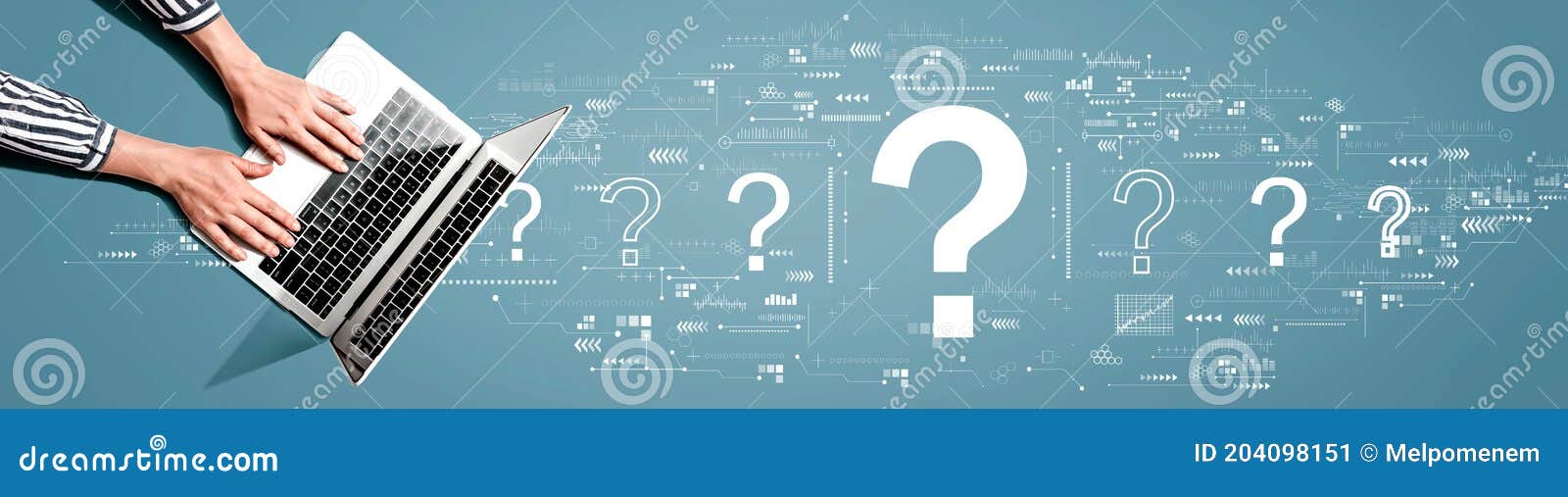 Question Marks with Person Using Laptop Editorial Photo - Image of ...