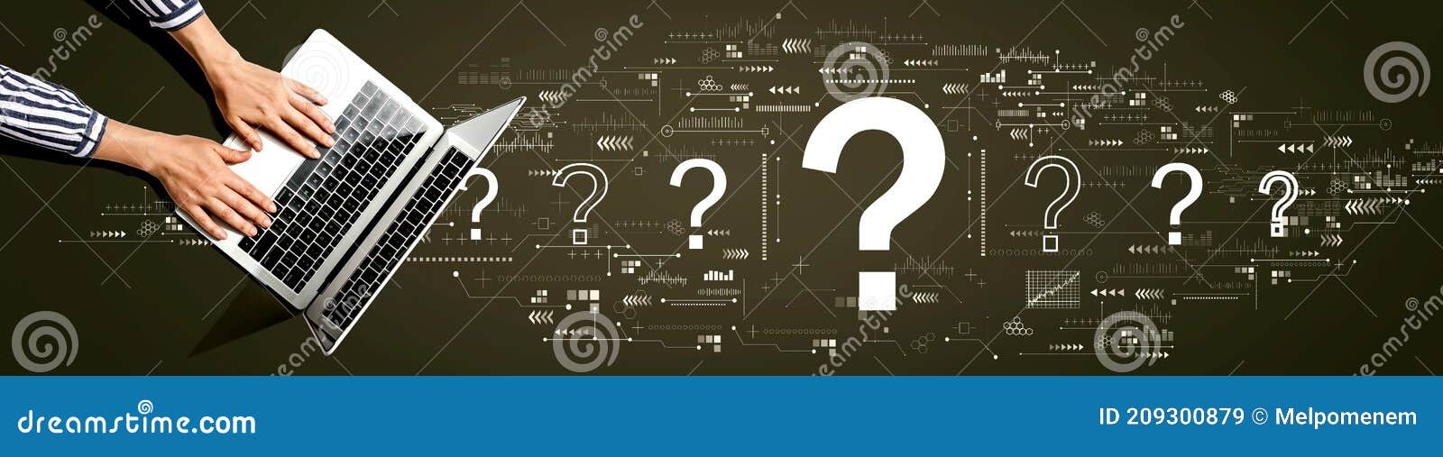 Question Marks with Person Using Laptop Editorial Stock Image - Image ...