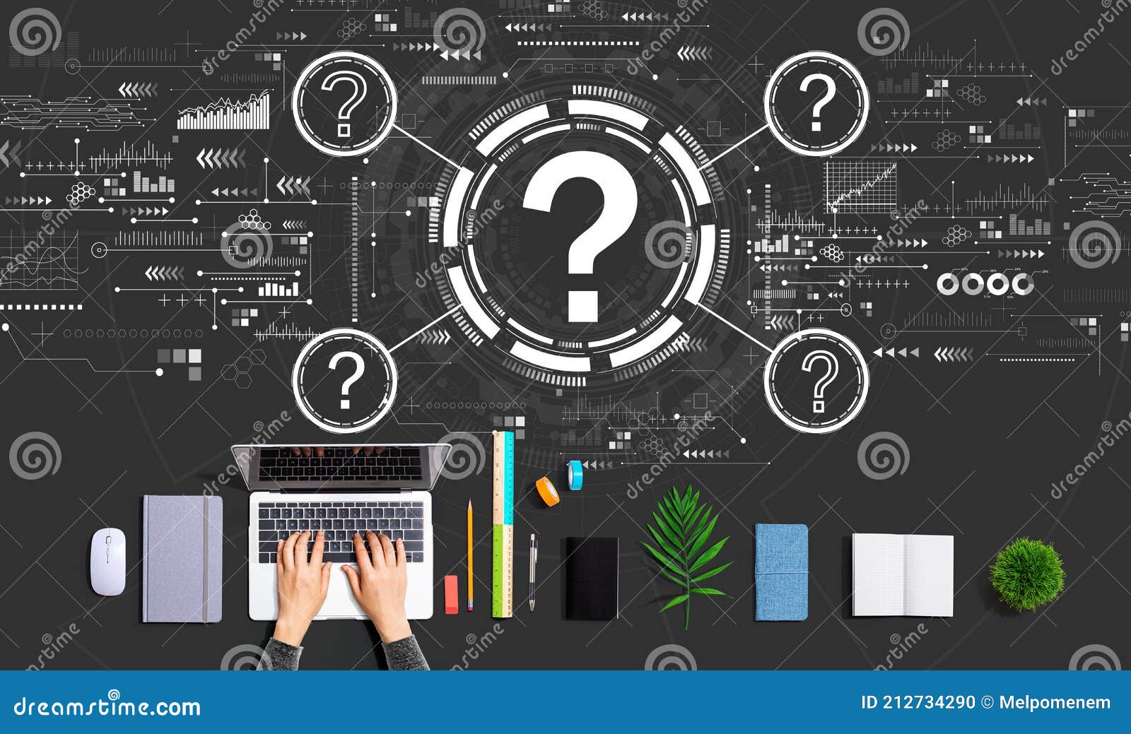 Question Marks with Person Using a Laptop Stock Photo - Image of cyber ...