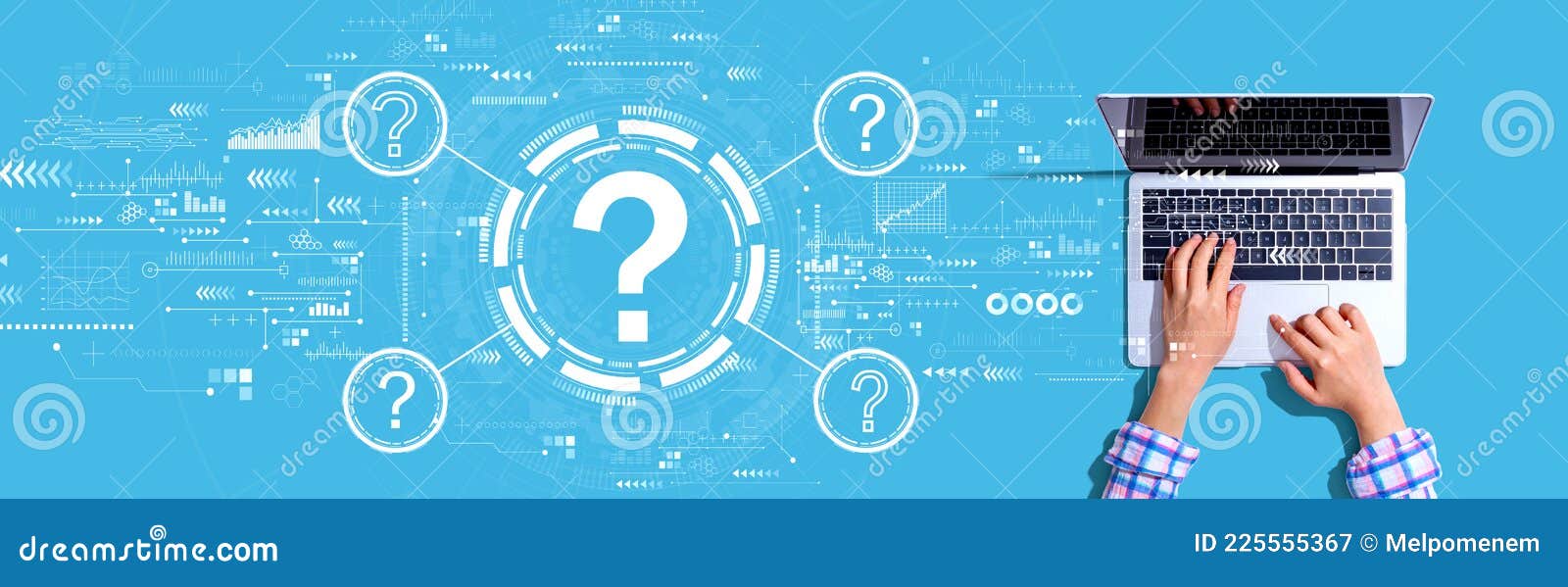 Question Marks with Person Using a Laptop Stock Image - Image of mark ...