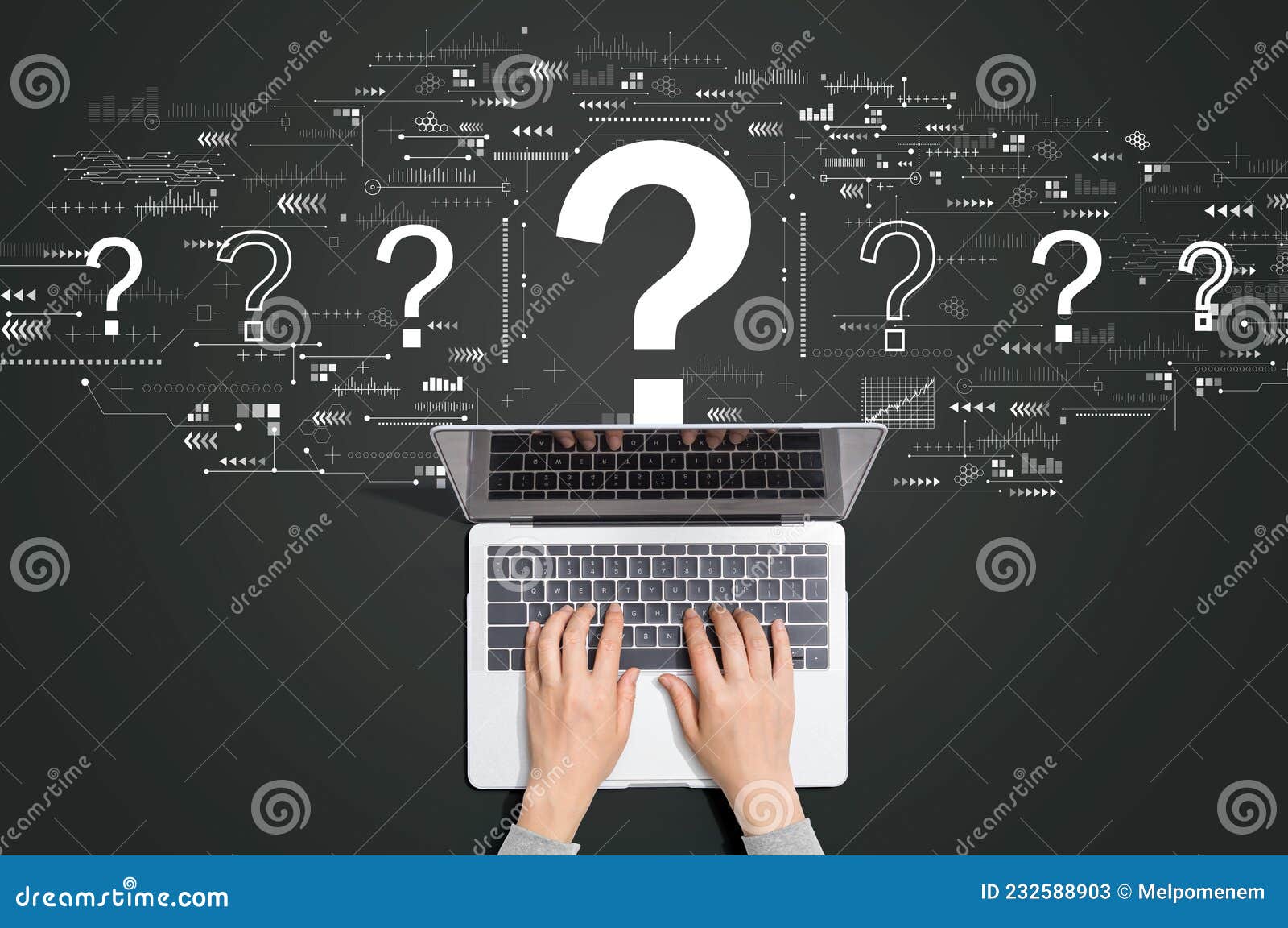 Question Marks with Person Using Laptop Stock Image - Image of network ...