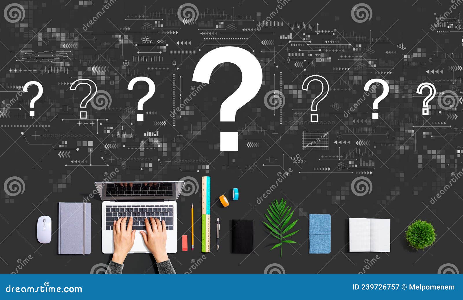 Question Marks with Person Using a Laptop Stock Image - Image of symbol ...