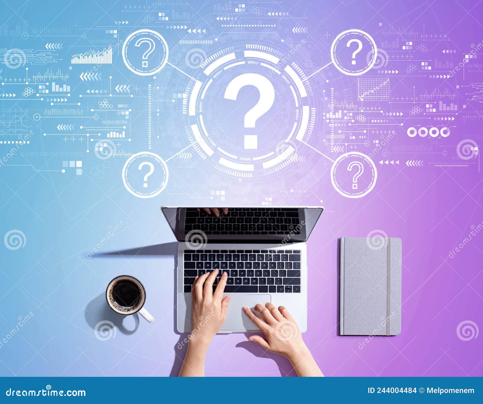 Question Marks with Person Using a Laptop Stock Photo - Image of ...
