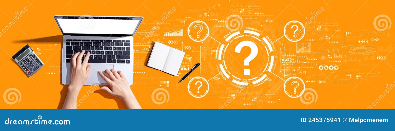 Question Marks with Person Using a Laptop Stock Image - Image of small ...