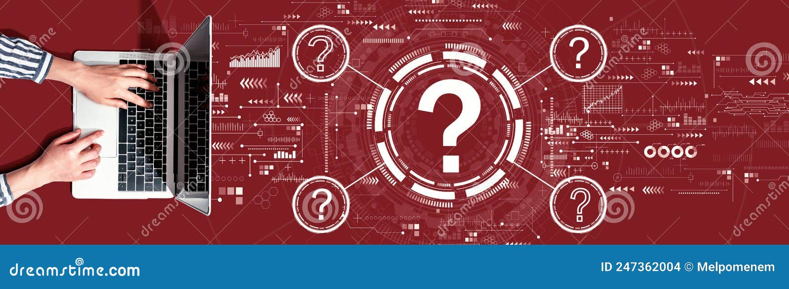 Question Marks with Person Using a Laptop Stock Photo - Image of ...