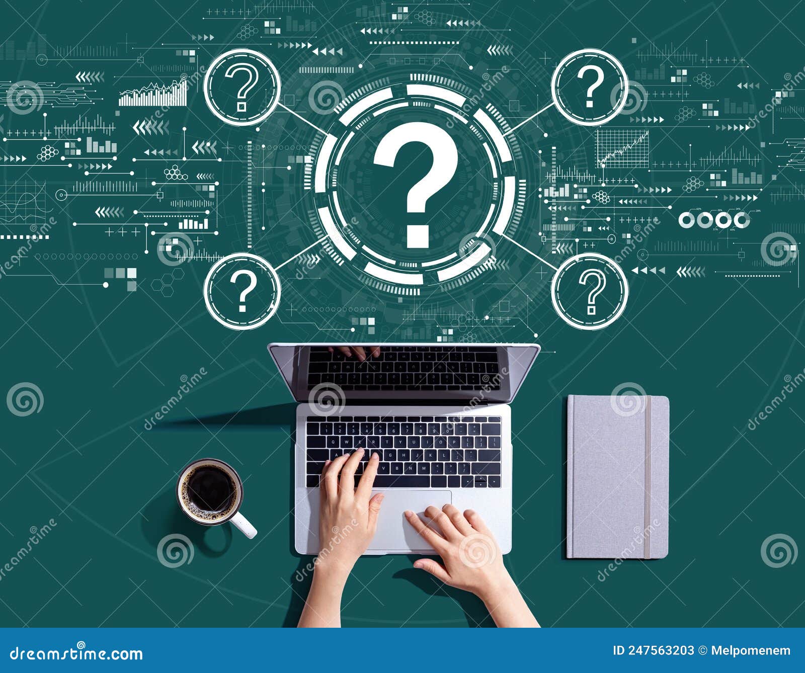 Question Marks with Person Using a Laptop Stock Image - Image of ...