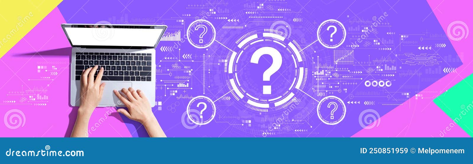 Question Marks with Person Using a Laptop Stock Image - Image of ...
