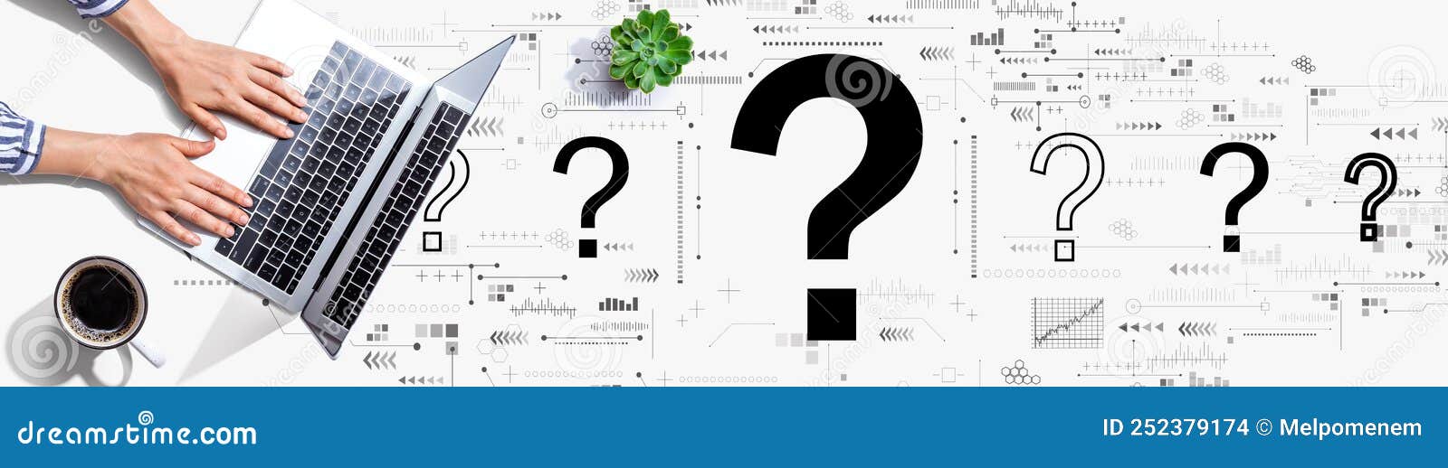 Question Marks with Person Using a Laptop Editorial Stock Image - Image ...