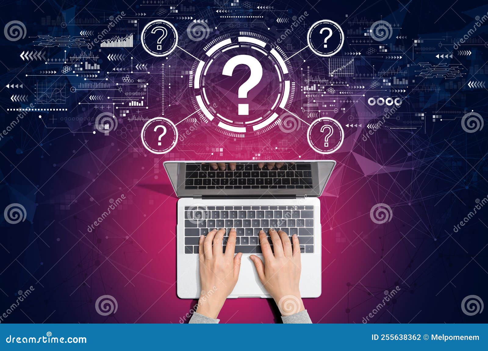 Question Marks with Person Using Laptop Stock Photo - Image of mark ...