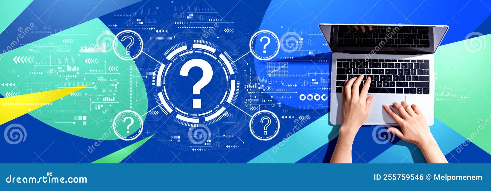 Question Marks with Person Using a Laptop Stock Photo - Image of ...