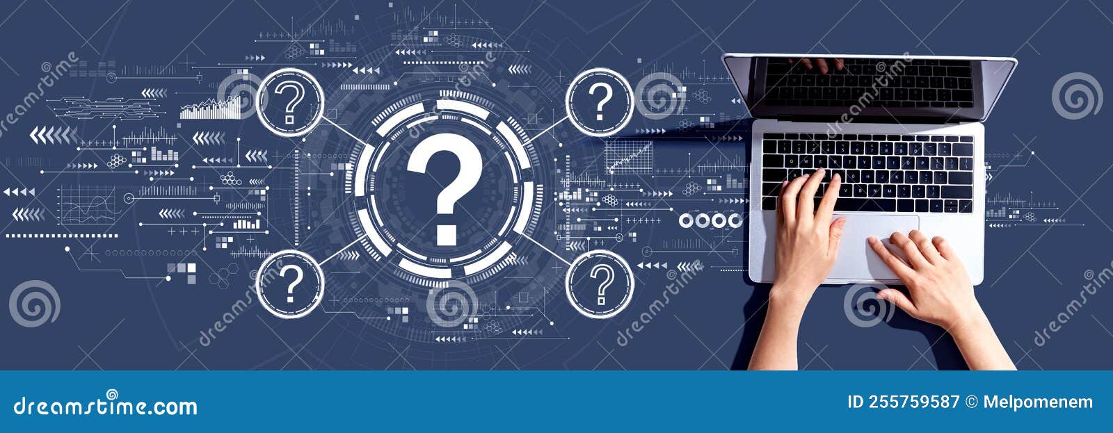 Question Marks with Person Using a Laptop Stock Image - Image of small ...