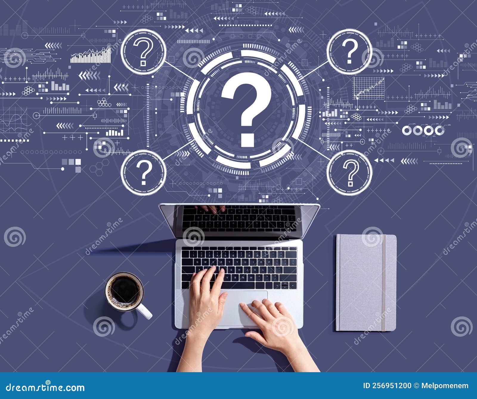Question Marks with Person Using a Laptop Stock Photo - Image of ...