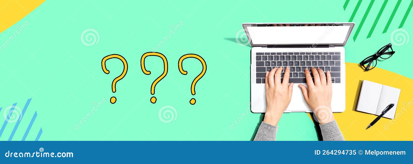 Question Marks with Person Using a Laptop Stock Image - Image of ...