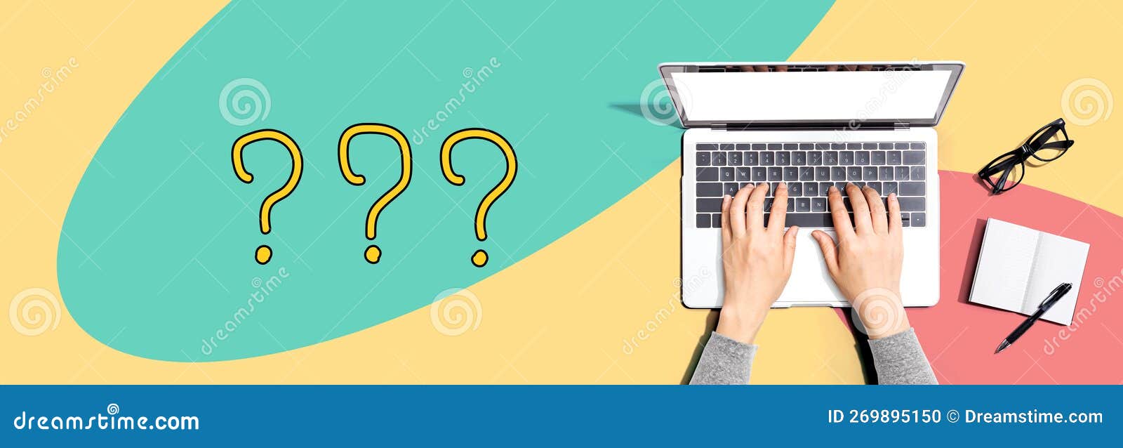 Question Marks with Person Using a Laptop Stock Photo - Image of mark ...