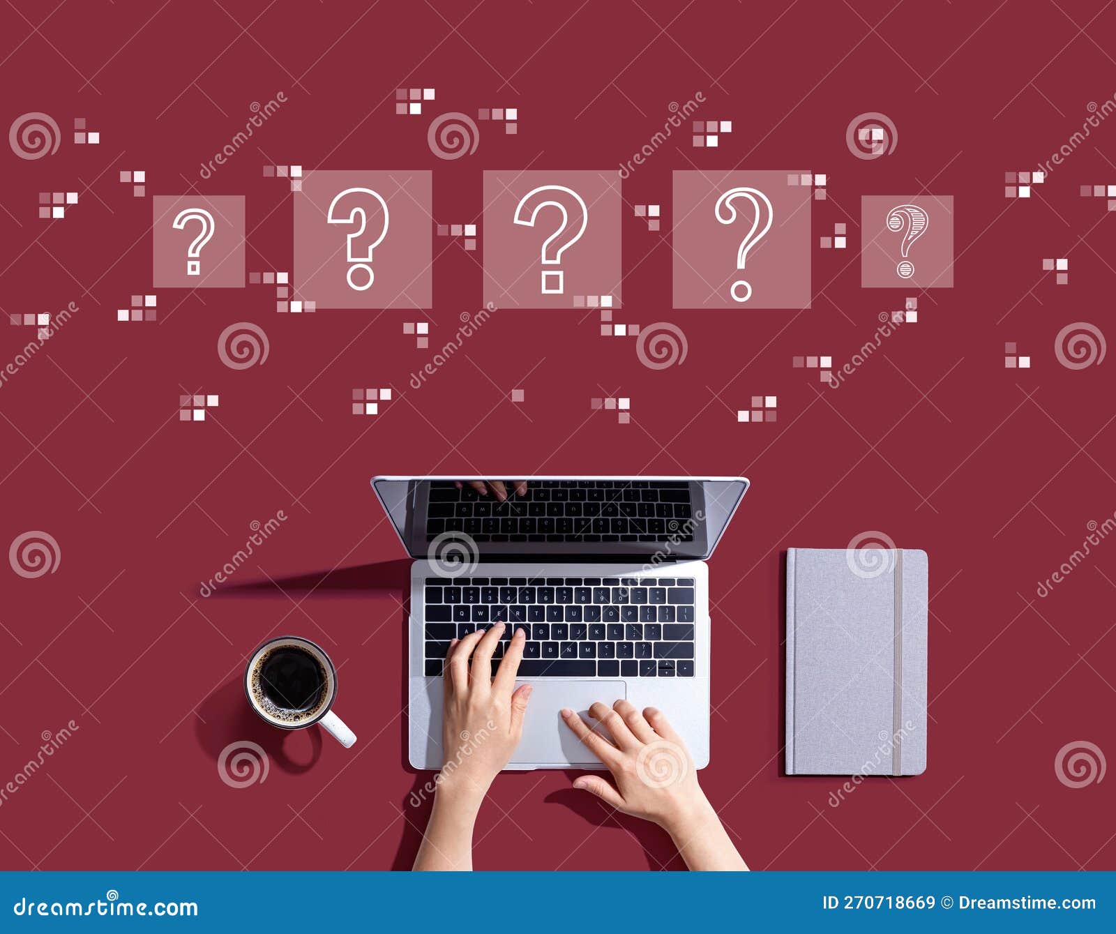 Question Marks with Person Using a Laptop Stock Illustration ...