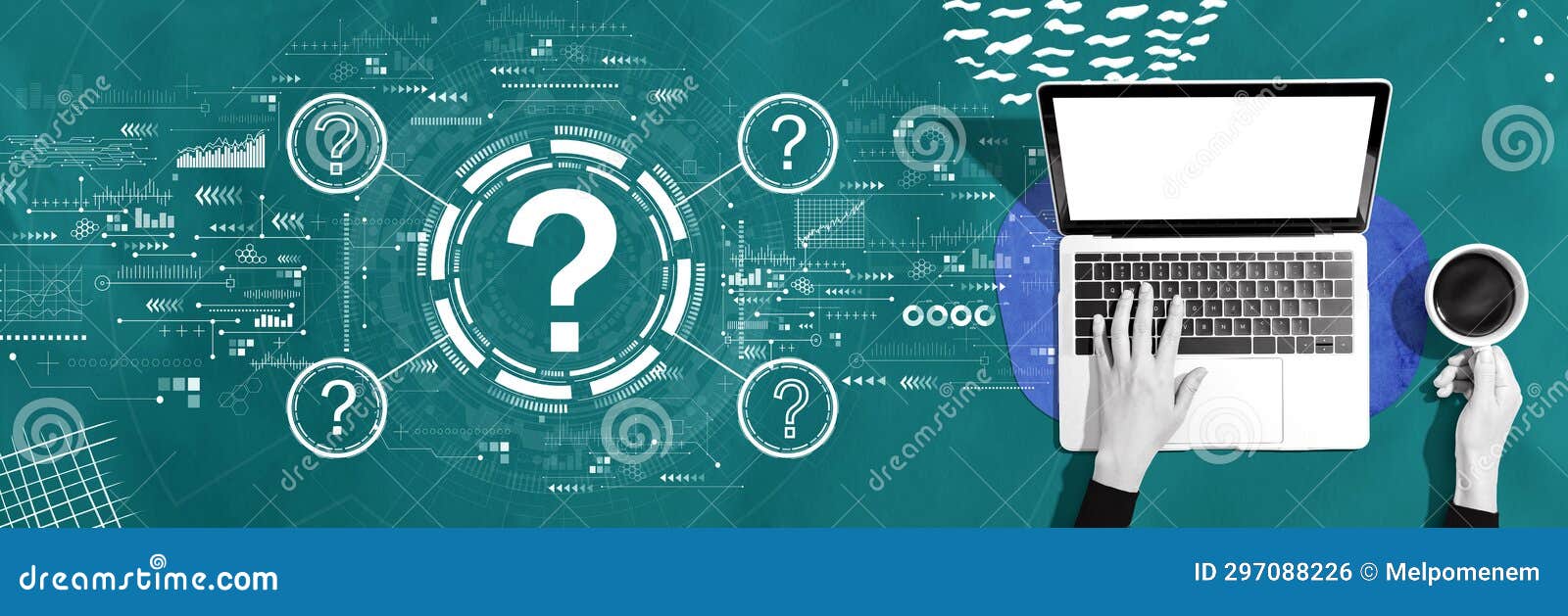 Question Marks with Person Using a Laptop Stock Photo - Image of ...