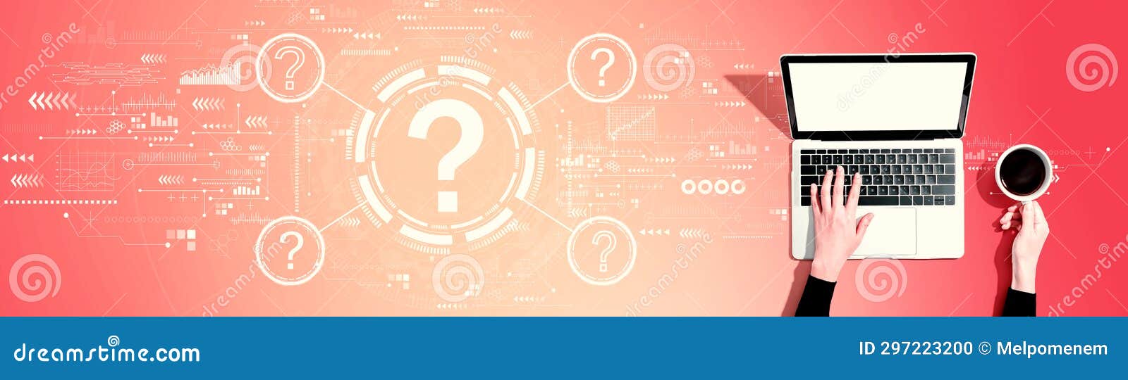 Question Marks with Person Using a Laptop Stock Photo - Image of hand ...