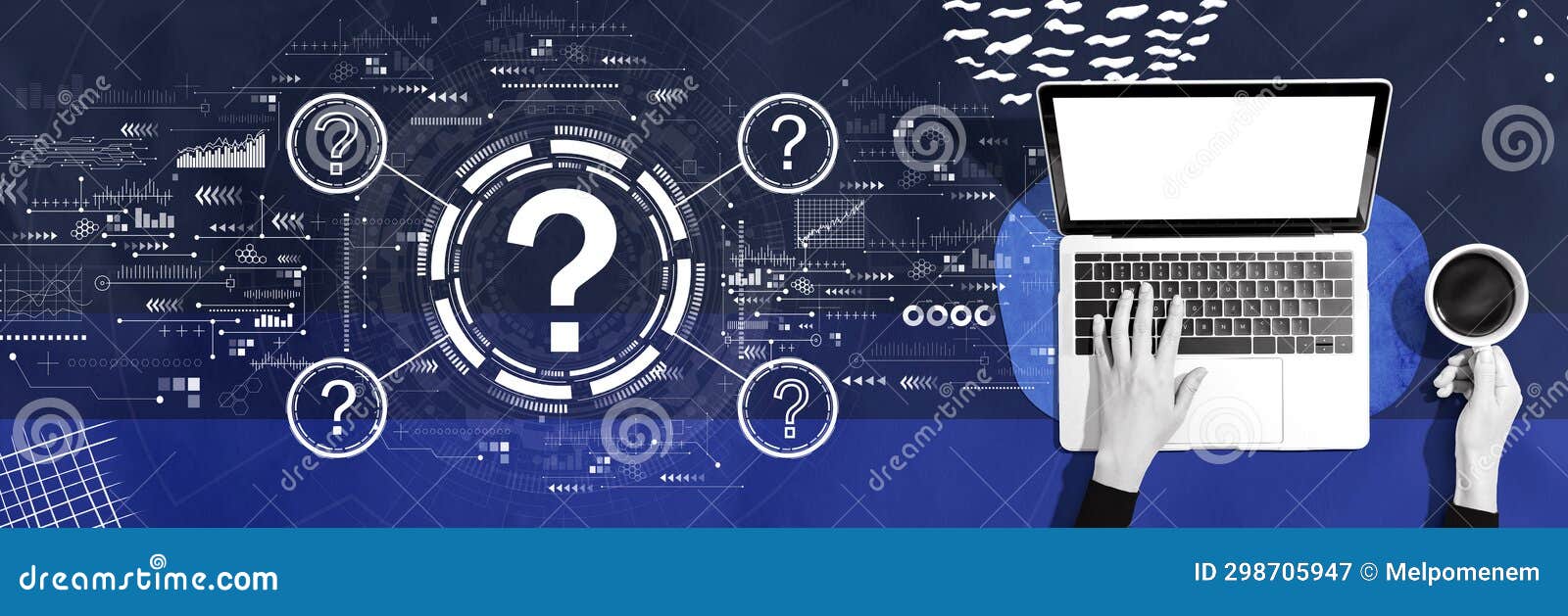Question Marks with Person Using a Laptop Stock Image - Image of ...
