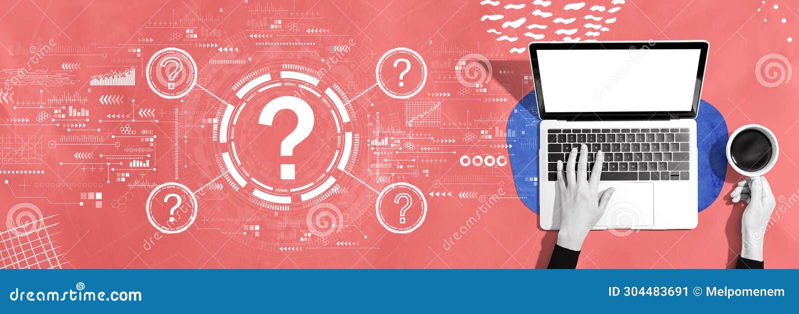 Question Marks with Person Using a Laptop Stock Illustration ...