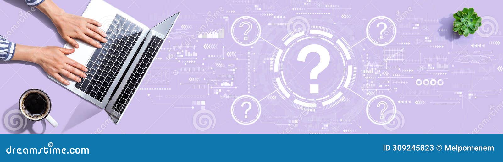 Question Marks with Person Using a Laptop Stock Image - Image of office ...