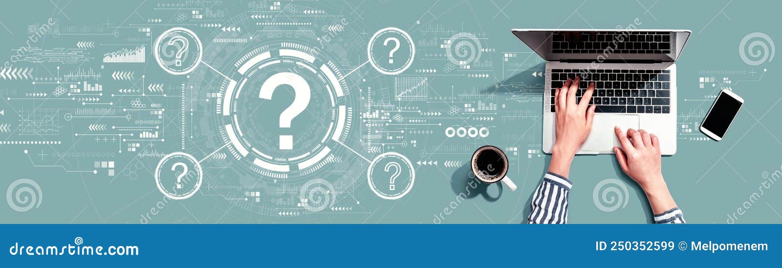 Question Marks with Person Using Laptop Stock Image - Image of ...