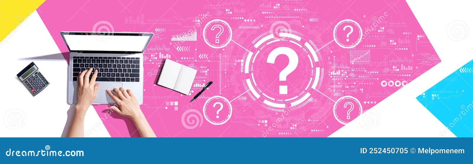 Question Marks with Person Using a Laptop Stock Image - Image of ...