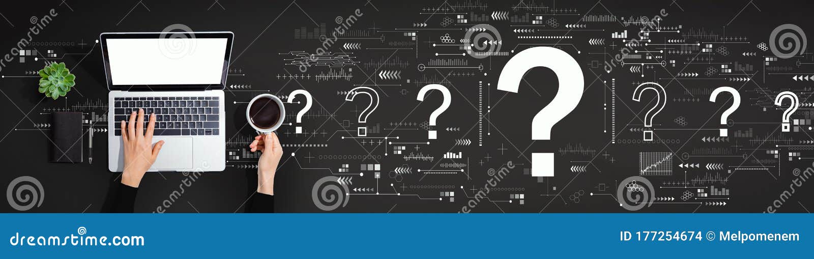 Question Marks with Person Using Laptop Computer Stock Photo - Image of ...