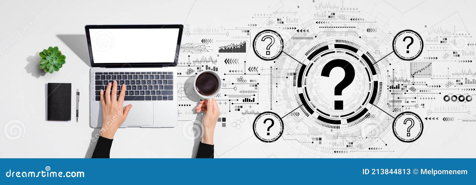 Question Marks with Person Using Laptop Computer Stock Illustration ...