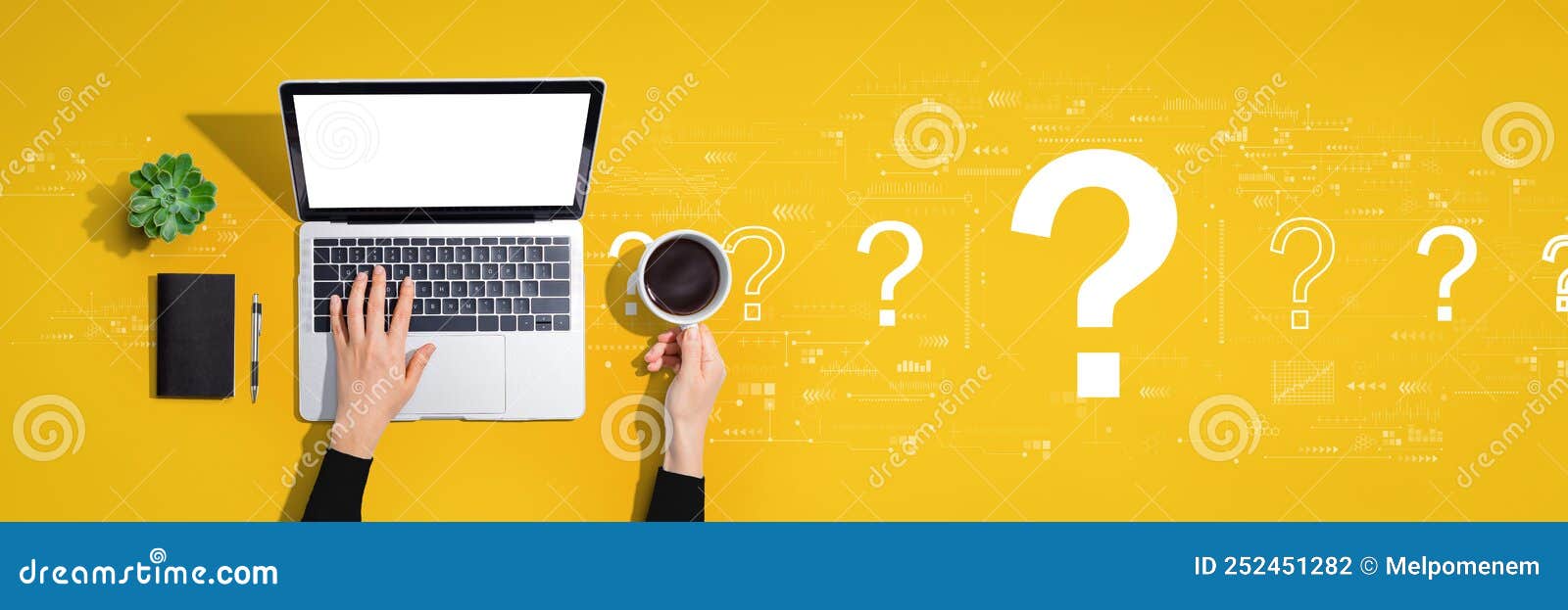 Question Marks with Person Using Laptop Computer Stock Photo - Image of ...