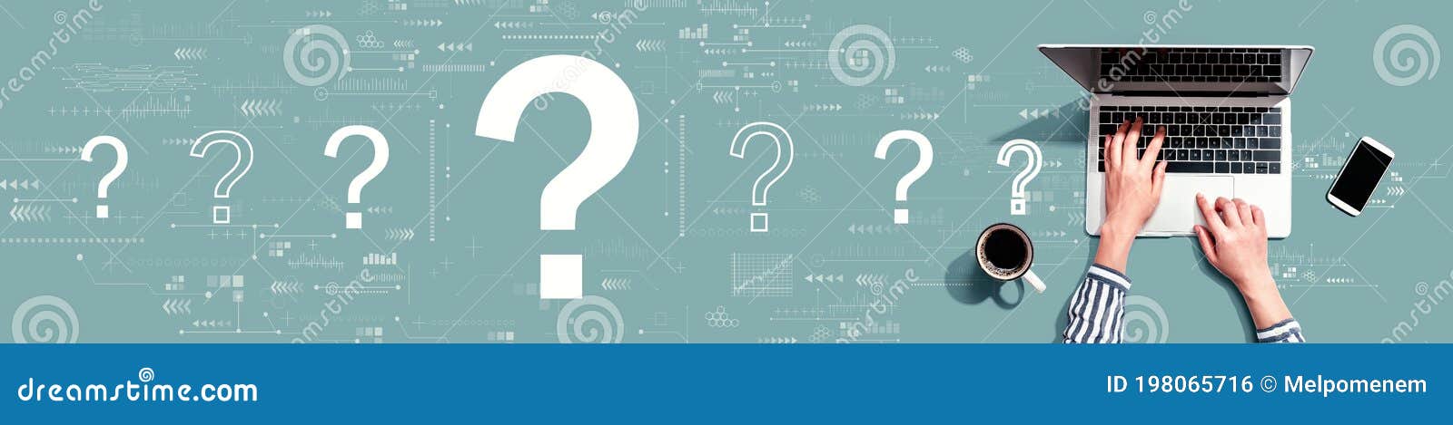 Question Marks with Person Using Laptop Stock Illustration ...
