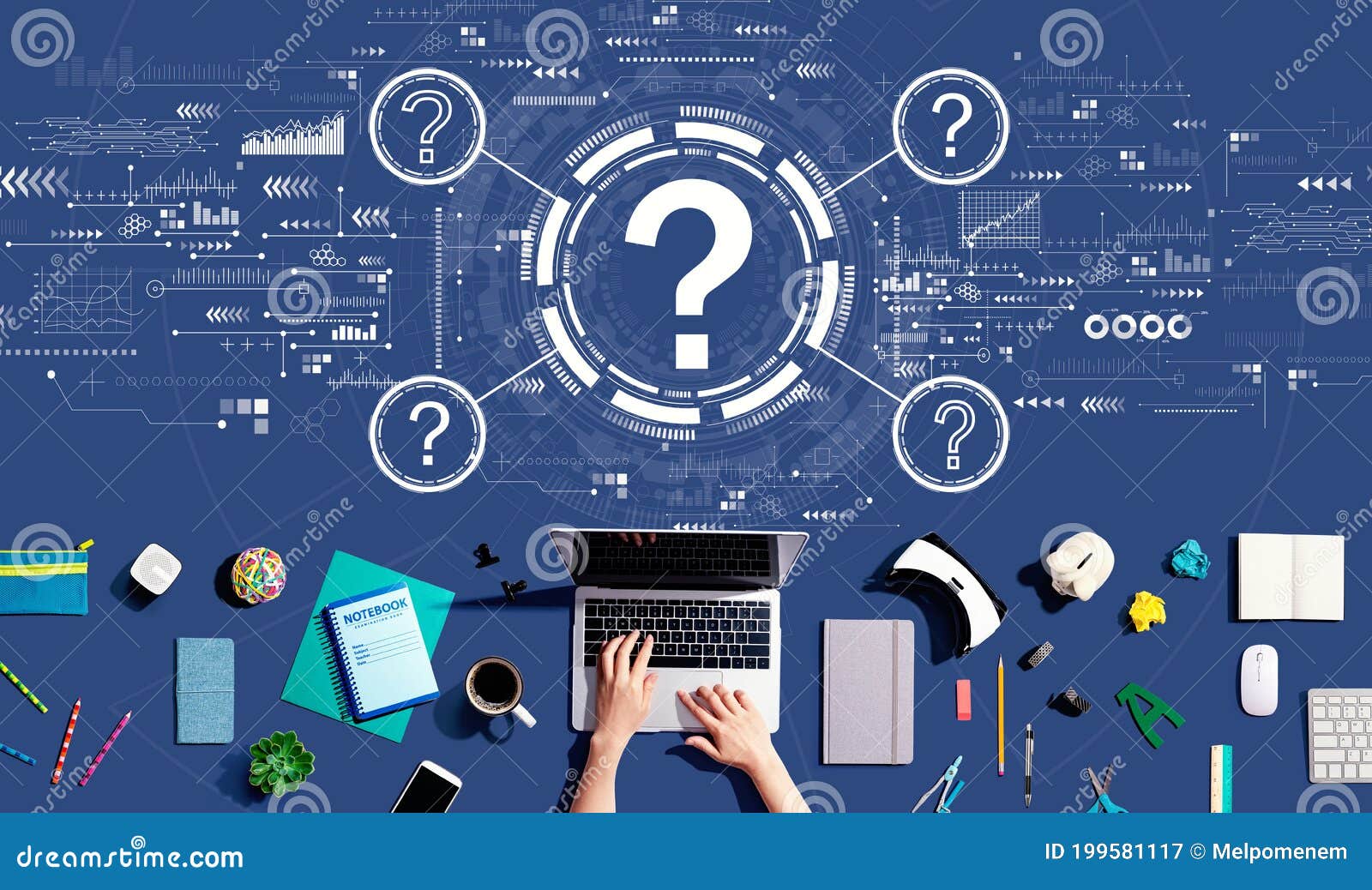 Question Marks with Person Using a Laptop Stock Image - Image of ...
