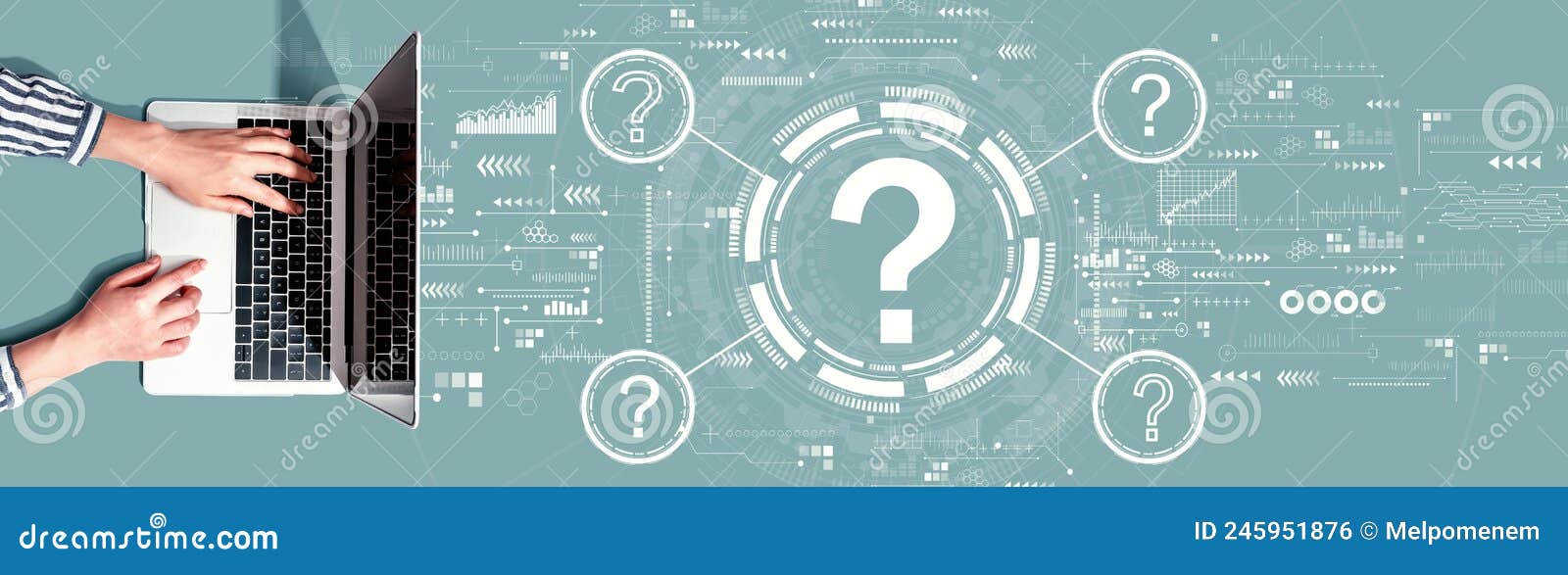 Question Marks with Person Using a Laptop Stock Photo - Image of cyber ...