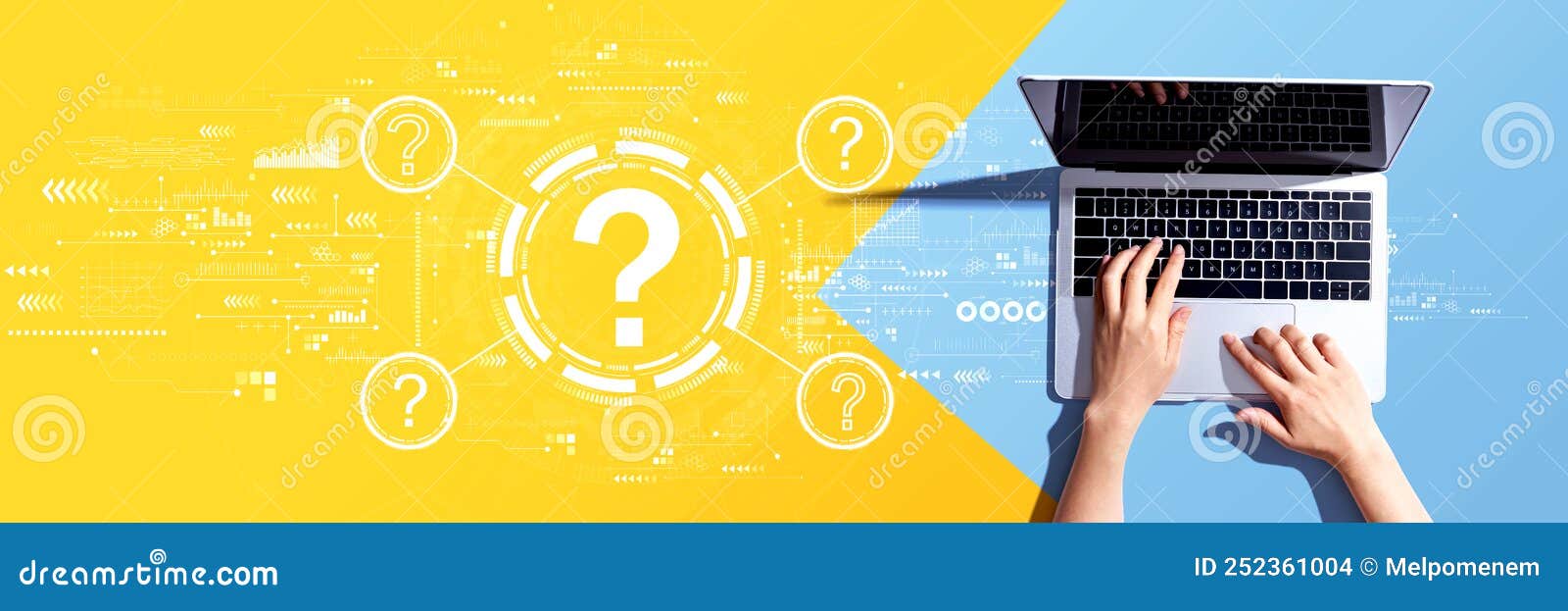 Question Marks with Person Using a Laptop Stock Photo - Image of tech ...