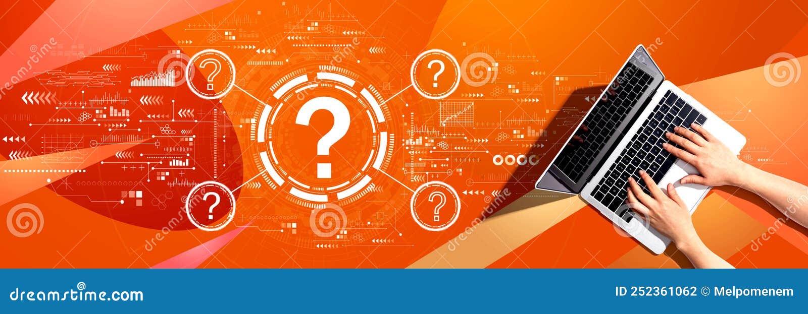 Question Marks with Person Using a Laptop Stock Photo - Image of sign ...