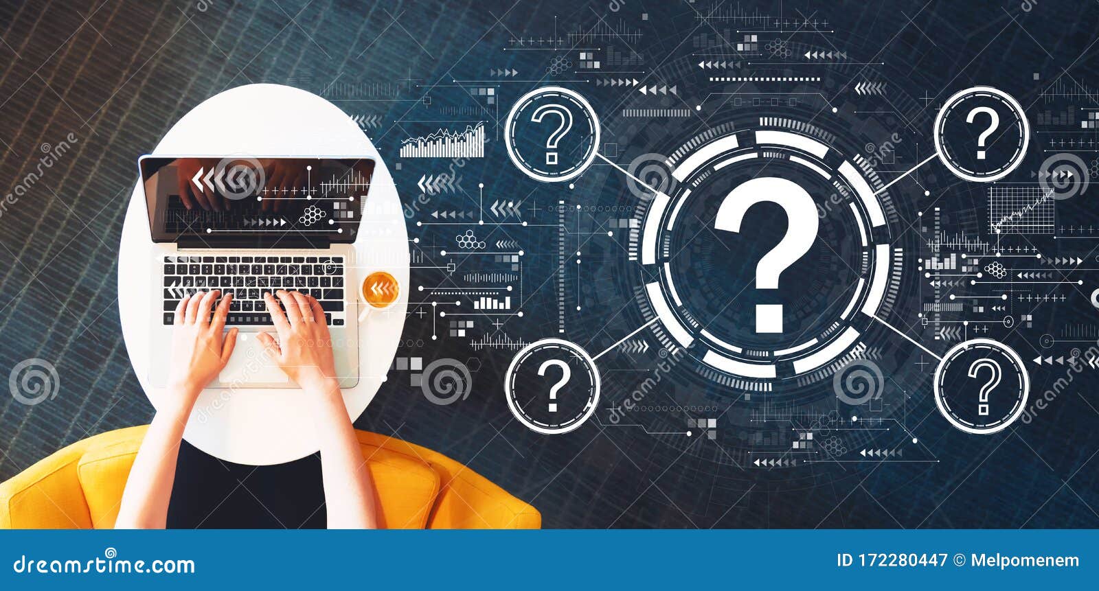 Question Marks with Person Using a Laptop Stock Image - Image of ...