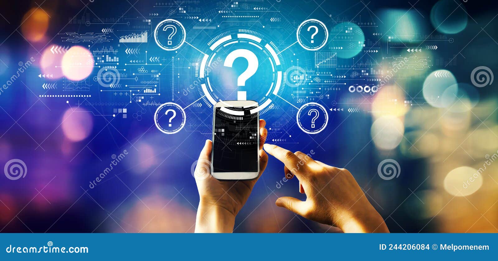 Question Marks with Person Using a Phone Stock Photo - Image of ...