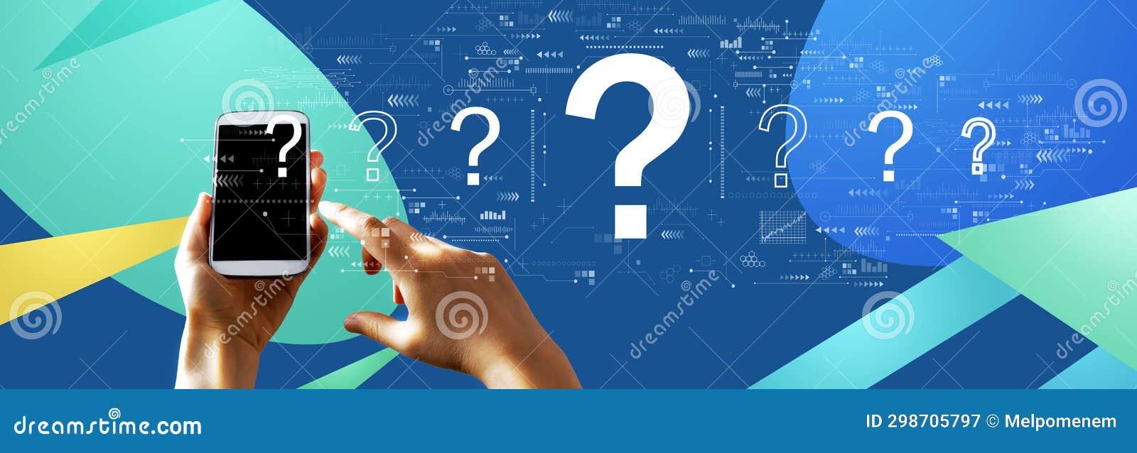 Question Marks with Person Using Smartphone Stock Illustration ...