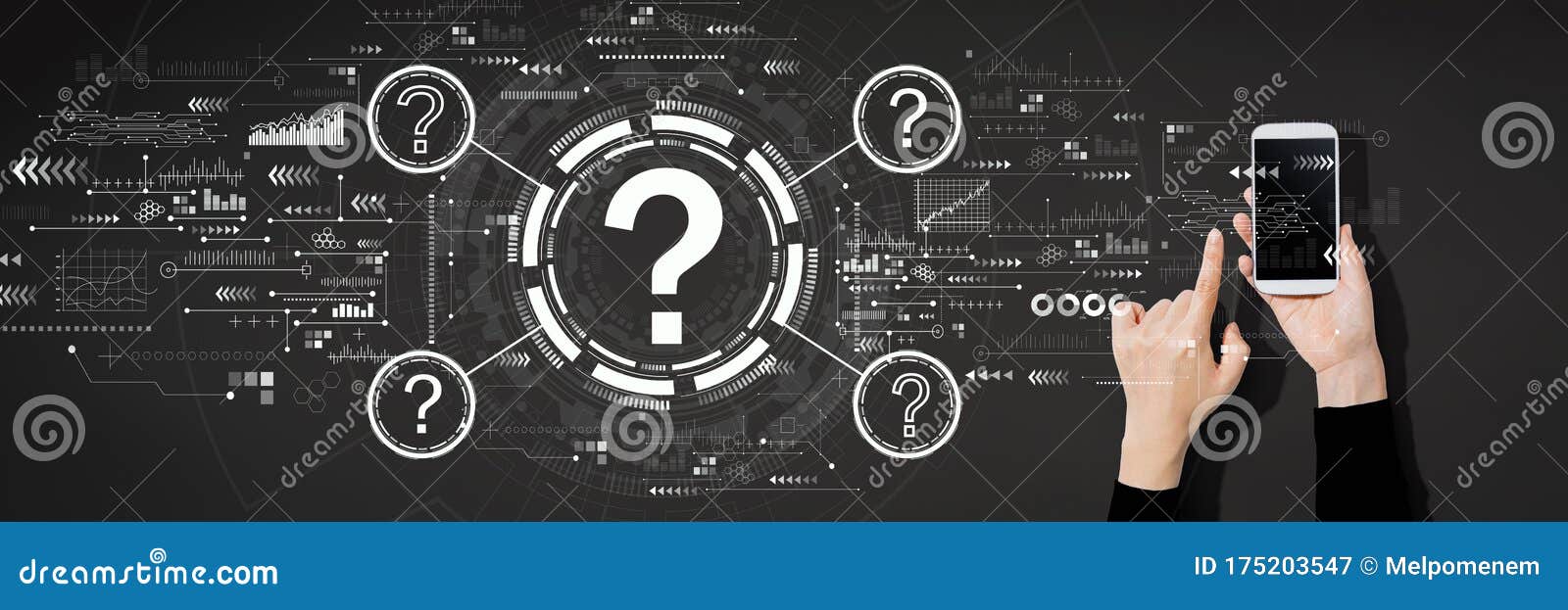 Question Marks with Person Using a Smartphone Stock Image - Image of ...