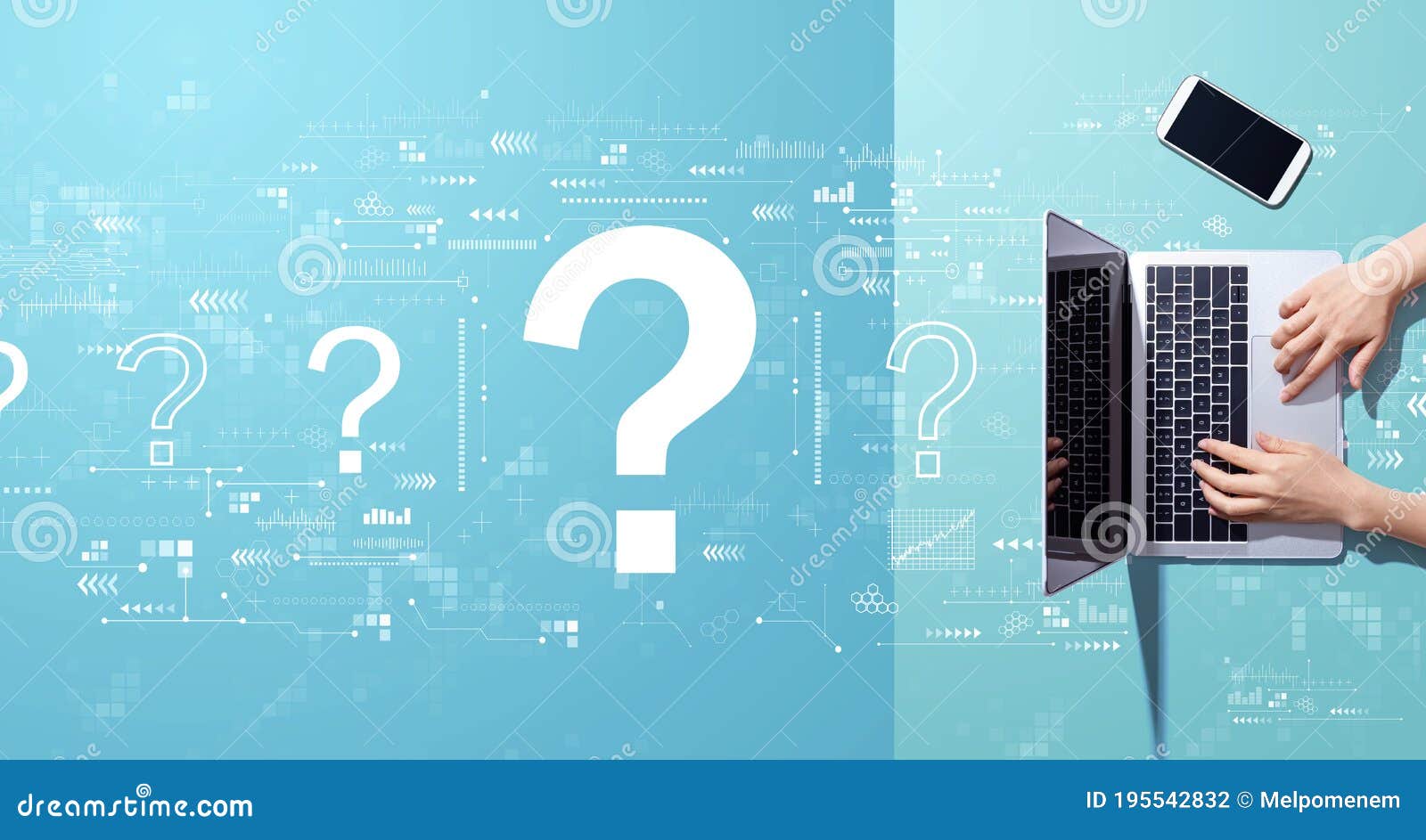 Question Marks with Person Working with Laptop Stock Illustration ...