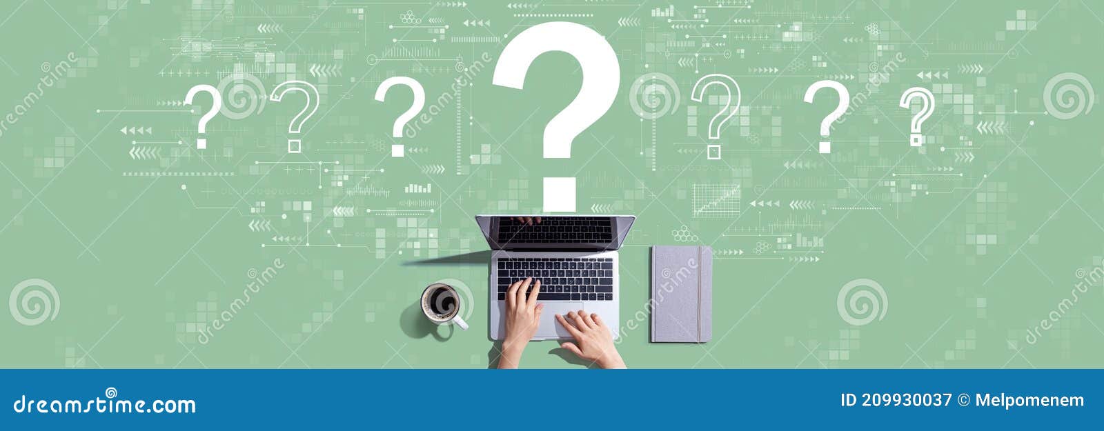 Question Marks with Person Working with Laptop Stock Image - Image of ...