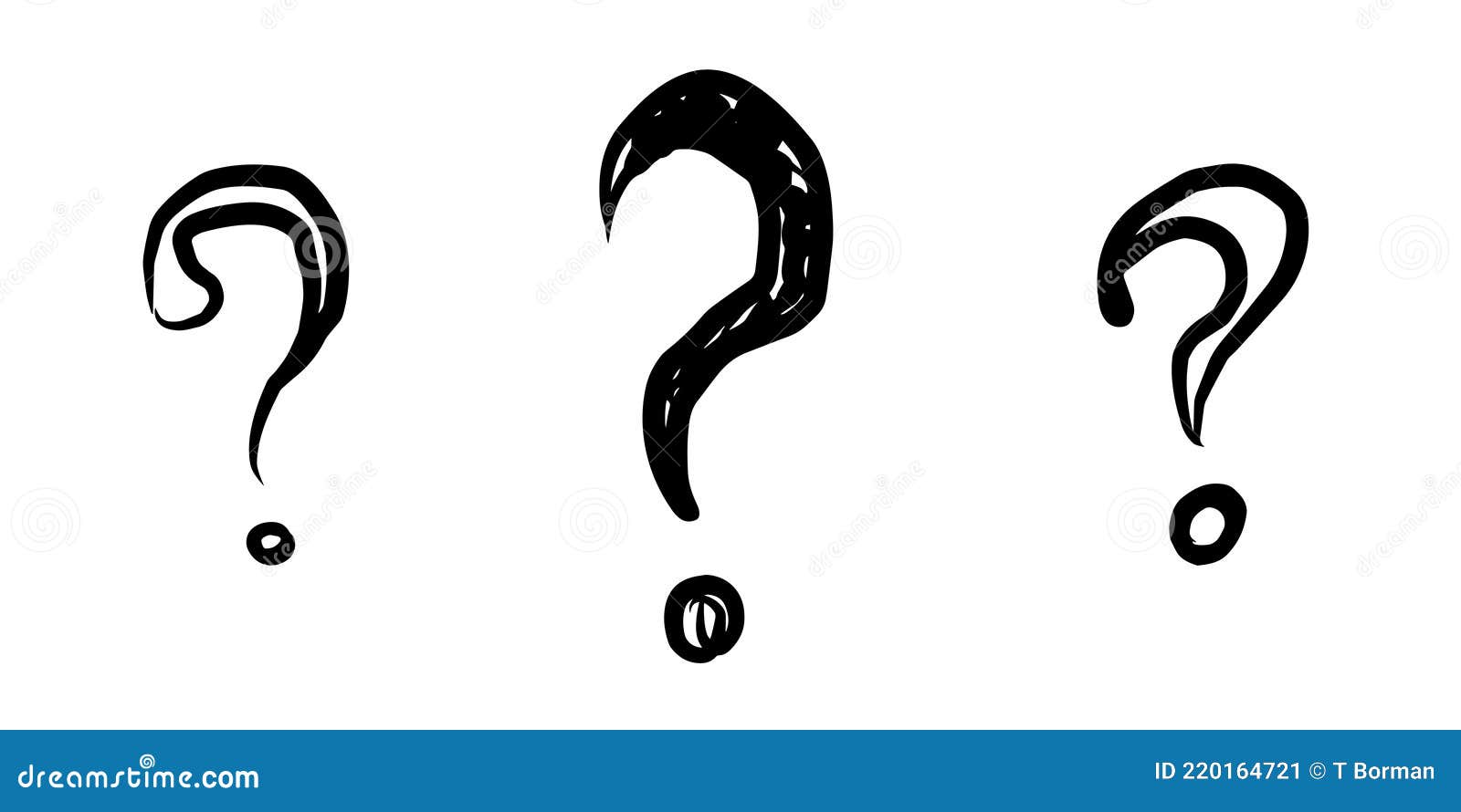 Question Marks 3 Pieces Vector Black White Illustration Hand Drawing ...