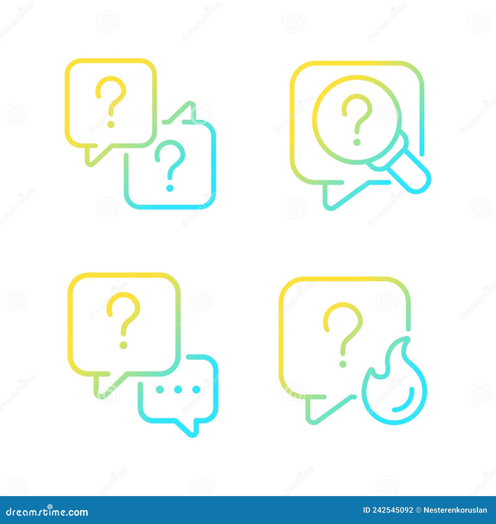 Question Marks and Speech Bubbles Gradient Linear Vector Icons Set ...