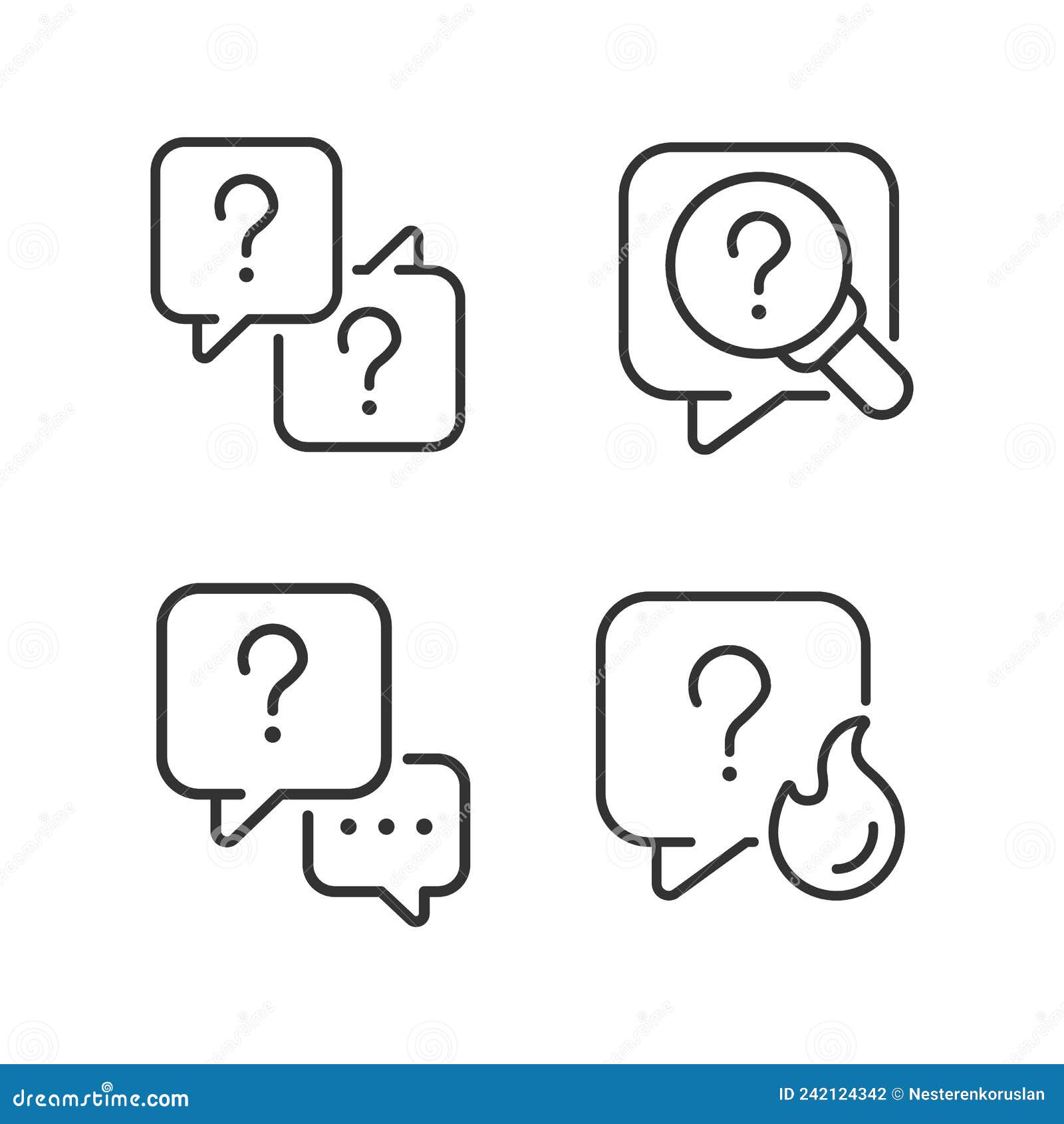 Question Marks and Speech Bubbles Linear Icons Set Stock Vector ...
