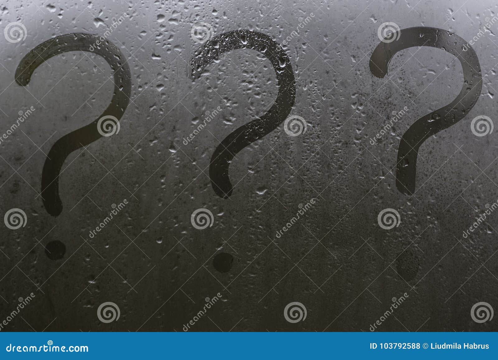 Question Marks on the Sweaty Glass Stock Photo - Image of space, drops ...