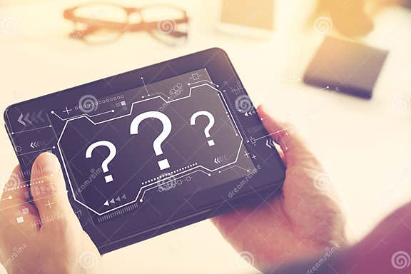 Question Marks with a Tablet Computer Stock Image - Image of screen ...