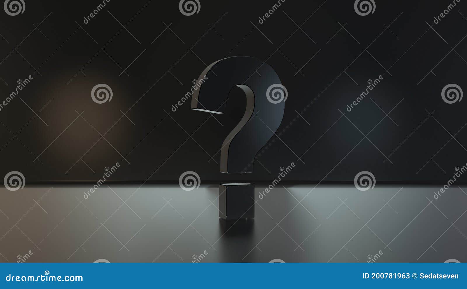 Question Marks Under Spot Light Concept in Dark Empty Room 3D Rendering ...