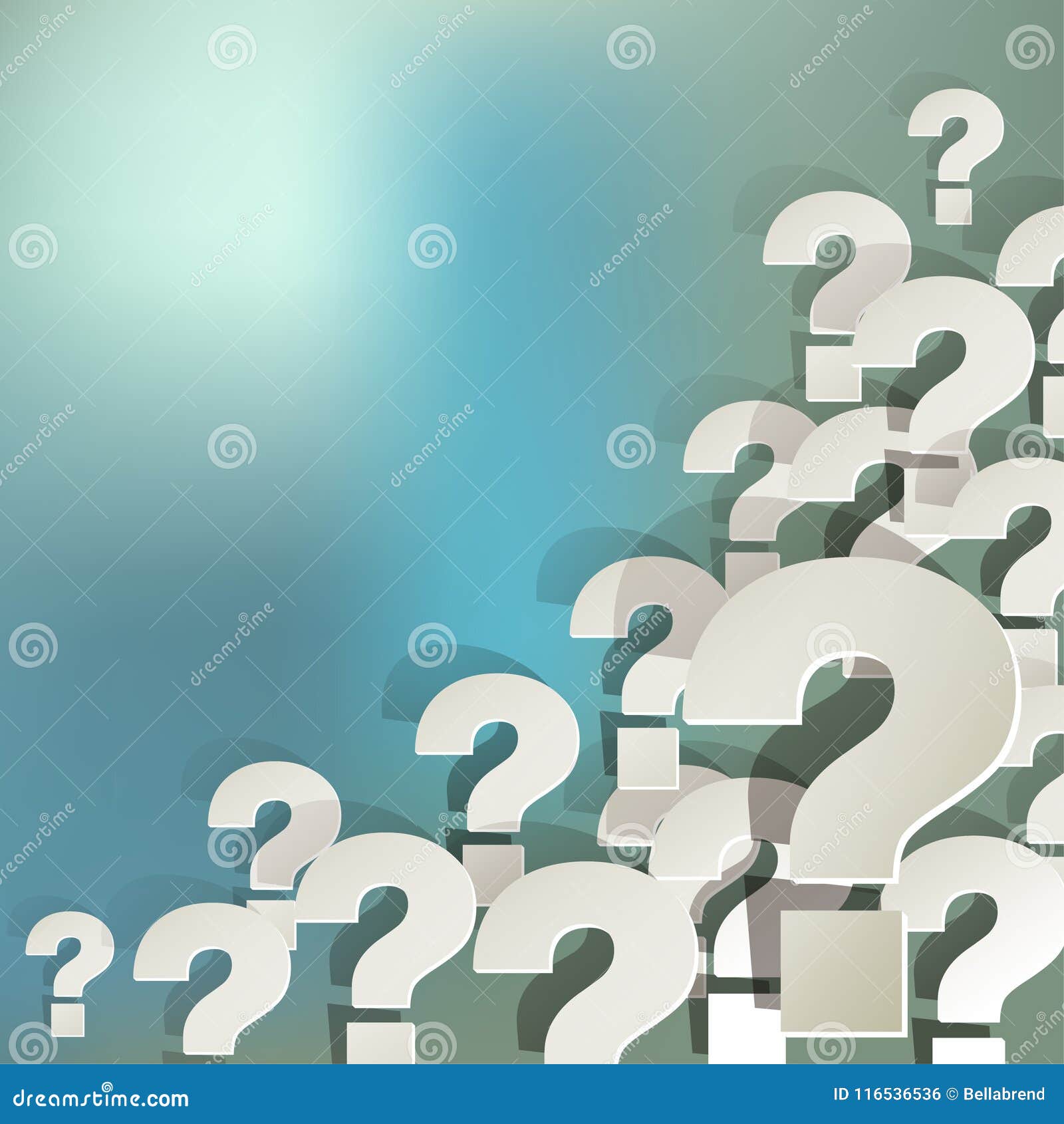 Question Marks White in the Corner on a White on Blue Bokeh Background ...