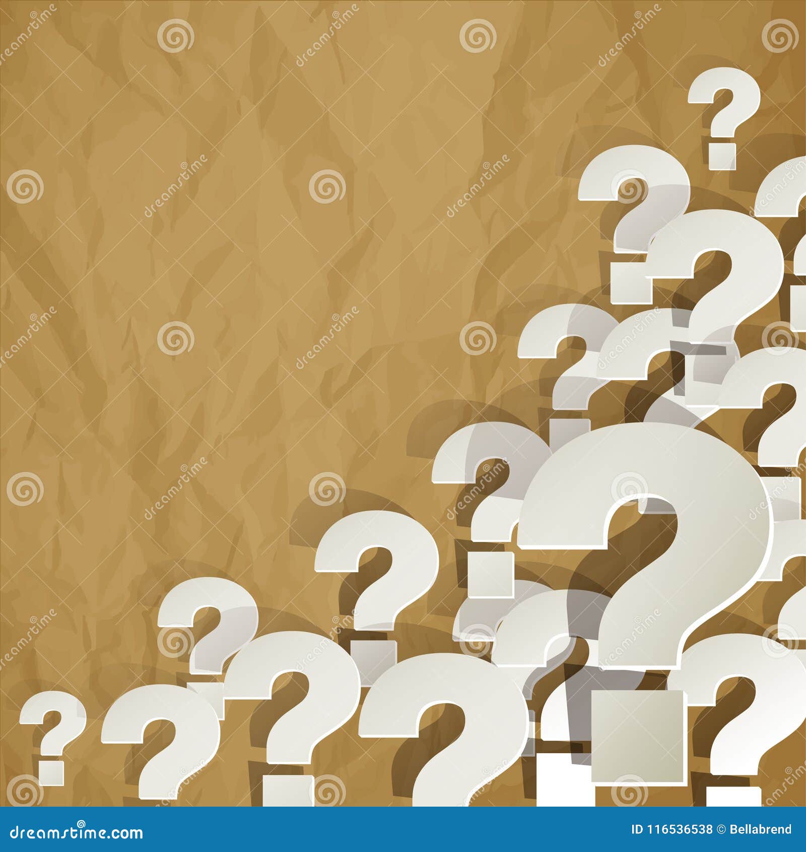 Question Marks White in the Corner on a White on a on Crumpled Paper ...