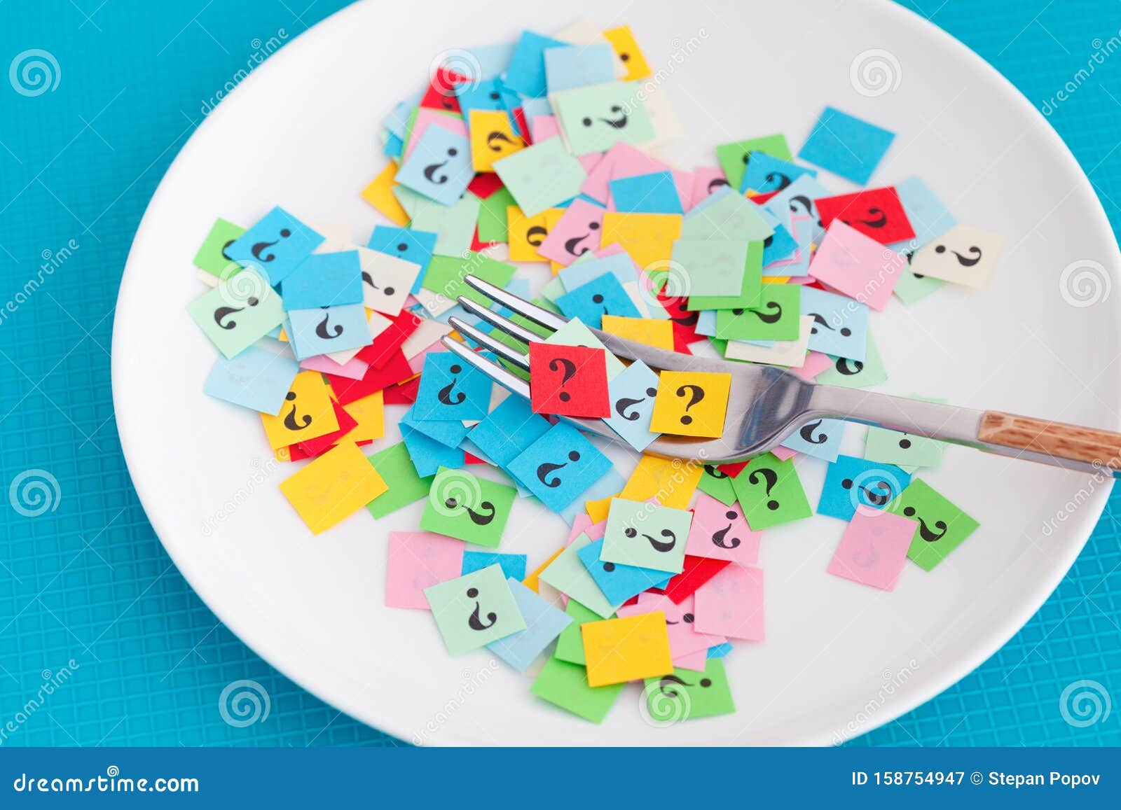 Question Marks on a White Plate with Fork Stock Image - Image of ...