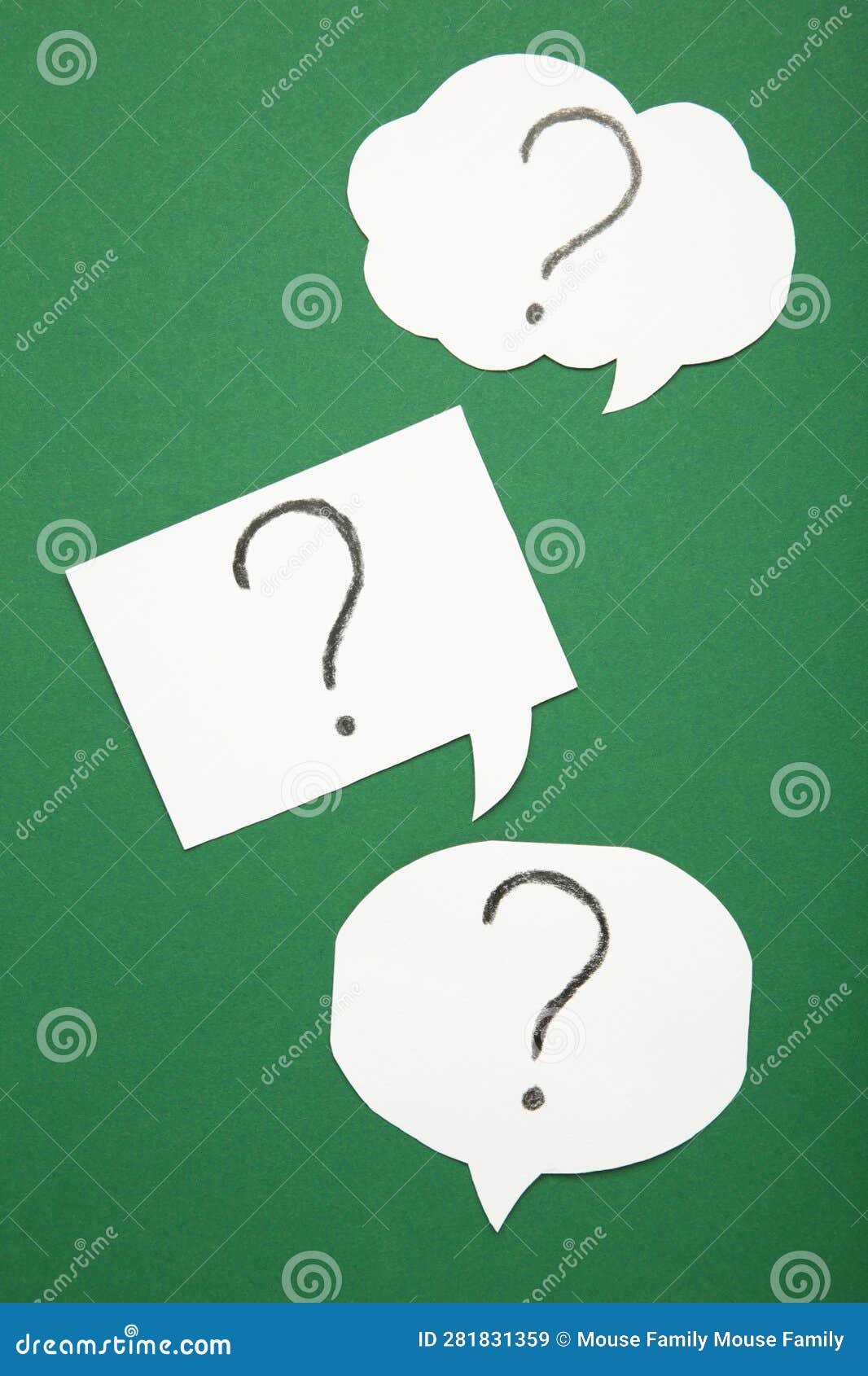 Question Marks on White Stickers on Green Background Stock Image ...